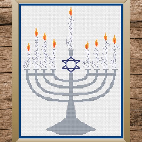 Happy Hanukkah With Menorah Cross Stitch Pattern Instant - Etsy