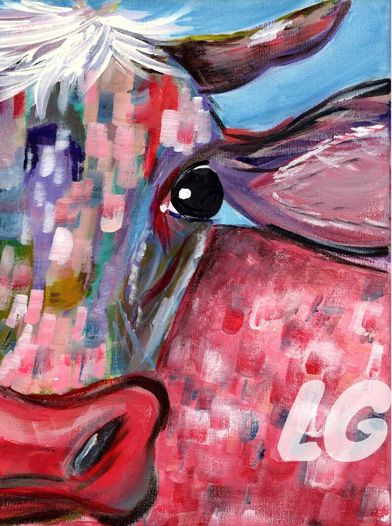Printed Abstract Cow Acrylic Painting, Expressive in Color Cow, Cow ...