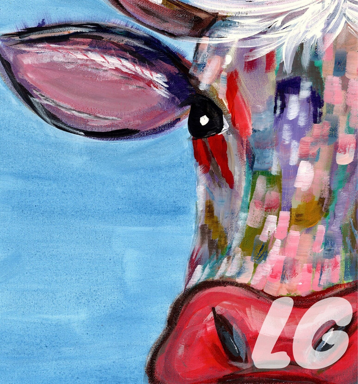Printed Abstract Cow Acrylic Painting, Expressive in Color Cow, Cow ...