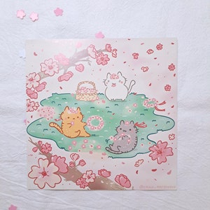 Flower Spring Kawaii Art, Cute Cats in the Garden, Cherry Blossom ...