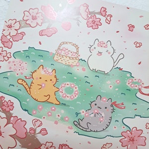 Flower Spring Kawaii Art, Cute Cats in the Garden, Cherry Blossom ...