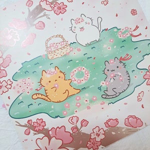 Flower Spring Kawaii Art, Cute Cats in the Garden, Cherry Blossom ...