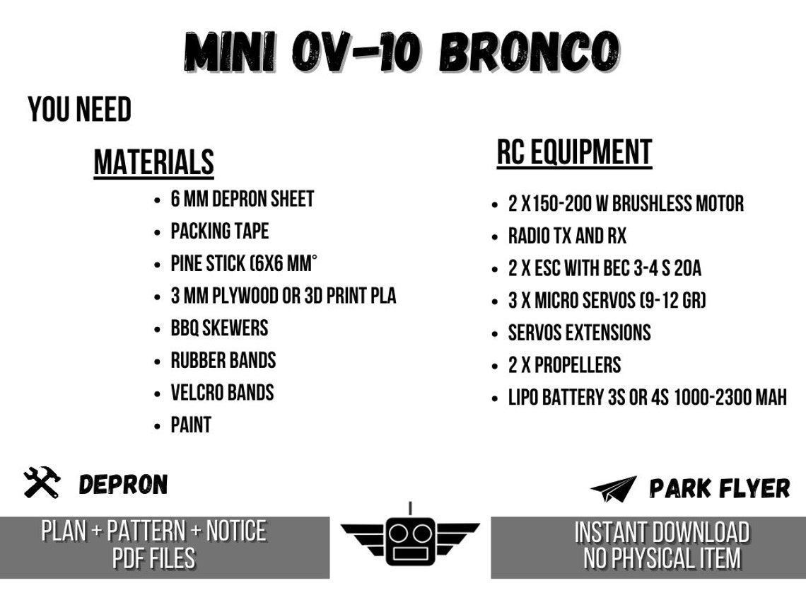 Mini OV-10 Bronco Depron RC Airplane PDF Plan and Pattern Parkflyer Fun ...