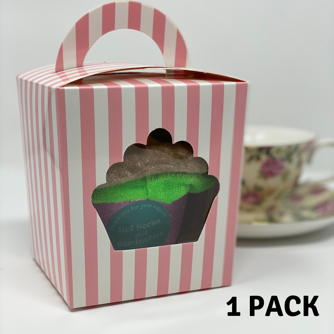 Fuzzy Sock Cupcakes With Scrunchies. Birthday Gift, Get Well, Care Pack ...