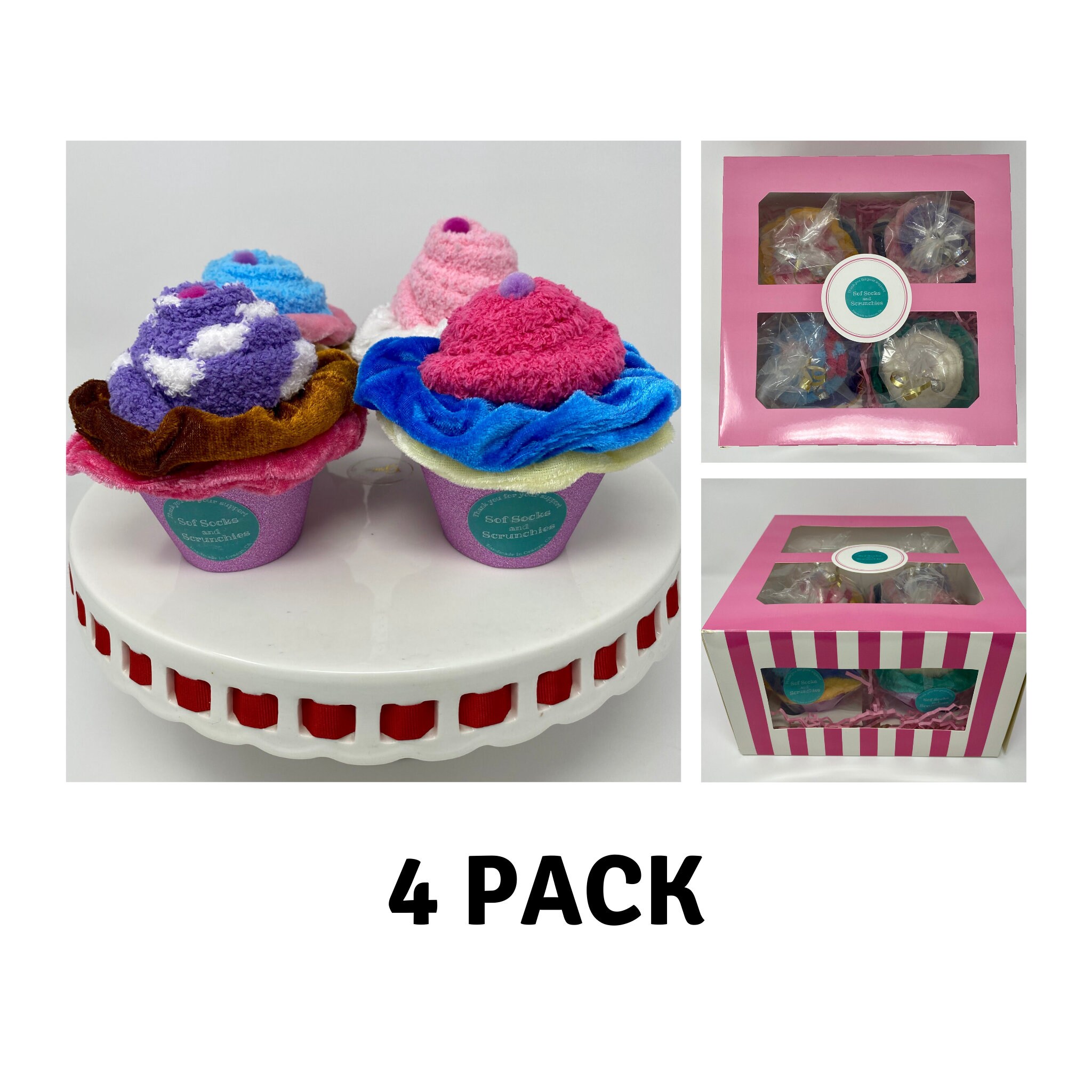 Fuzzy Sock Cupcakes With Scrunchies. Birthday Gift, Get Well, Care Pack ...