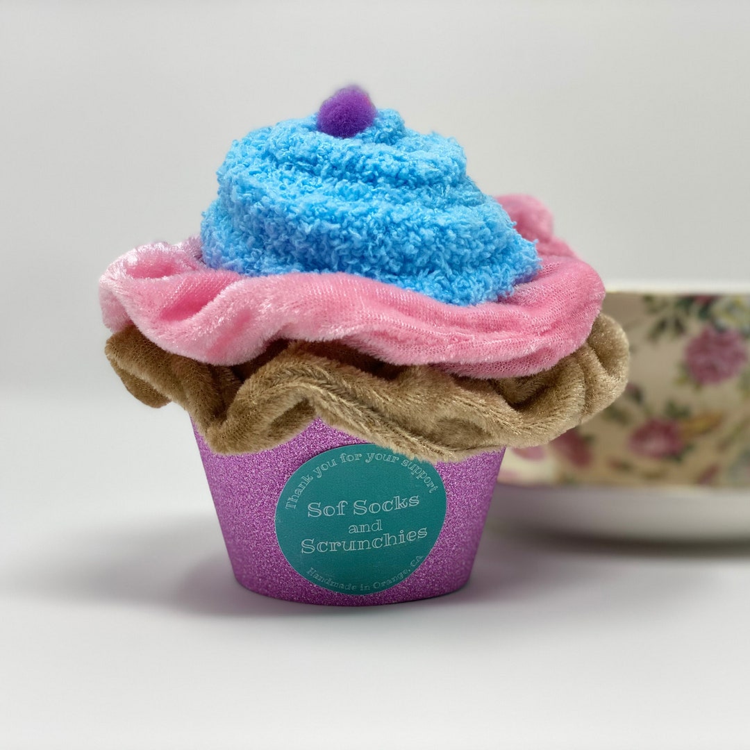 Fuzzy Sock Cupcakes With Scrunchies. Birthday Gift, Get Well, Care Pack ...