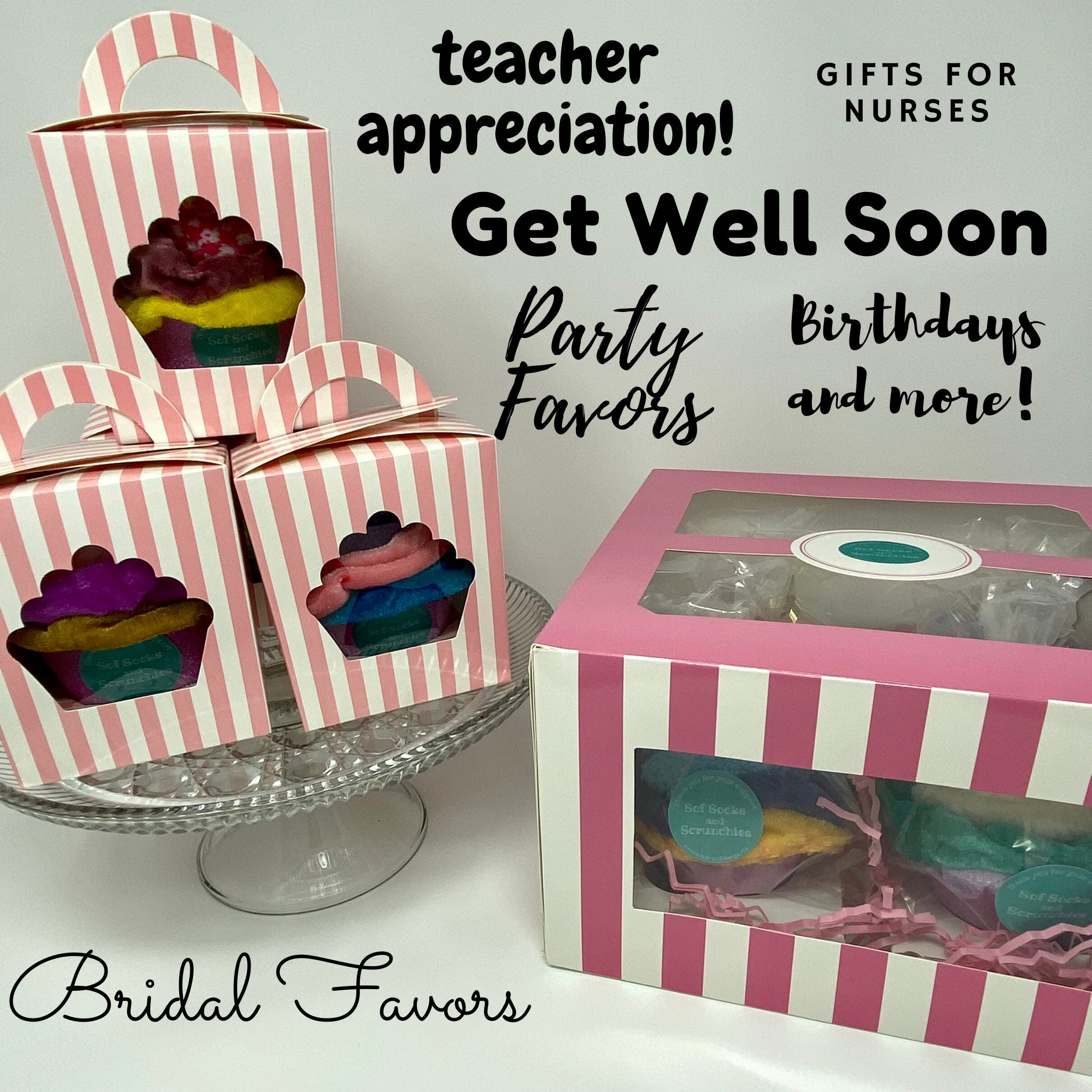 Box of 9 Themed Fuzzy Sock Cupcakes With Scrunchies. Birthday Gift, Get ...