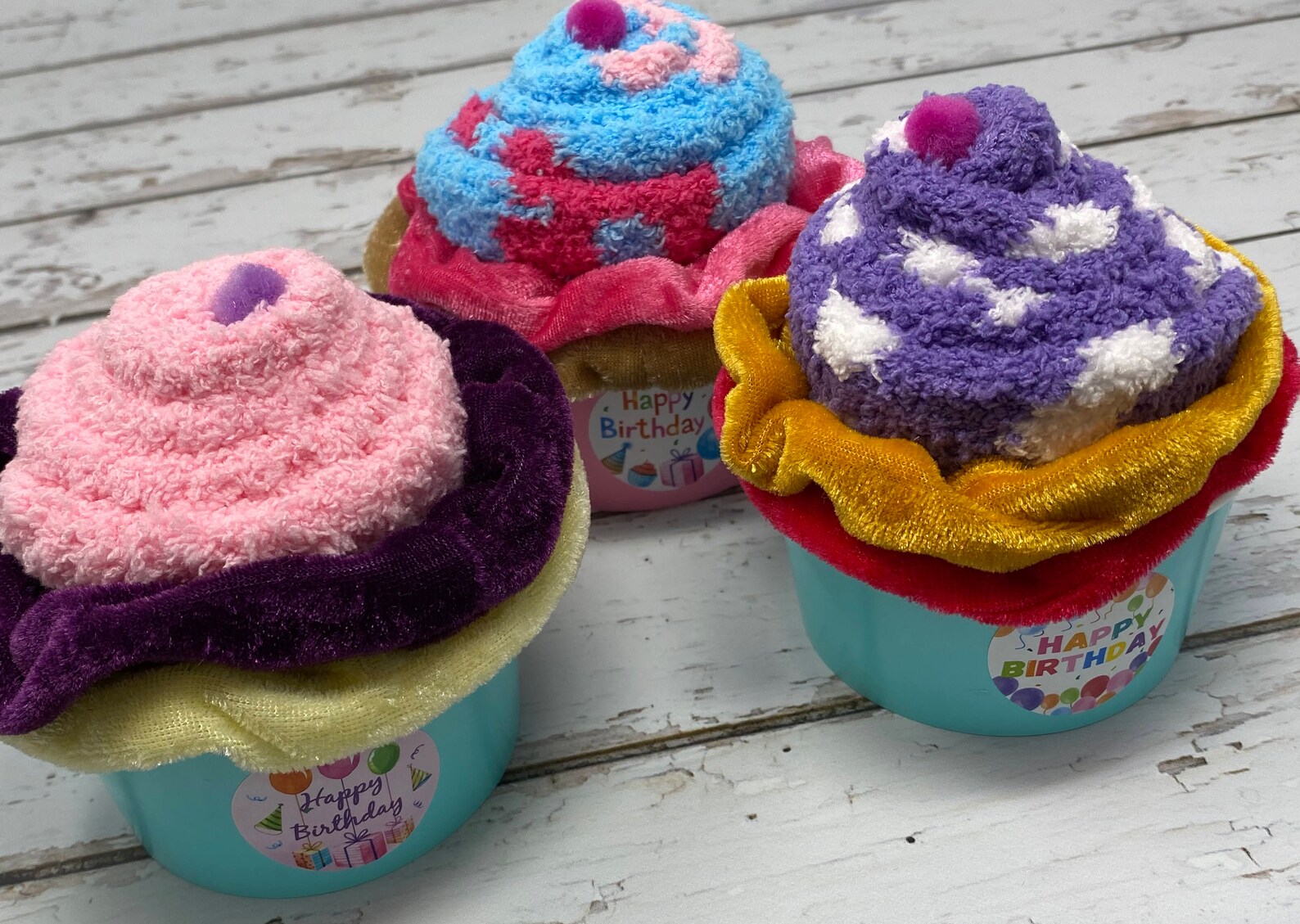 Box of 9 Themed Fuzzy Sock Cupcakes With Scrunchies. Birthday Gift, Get ...