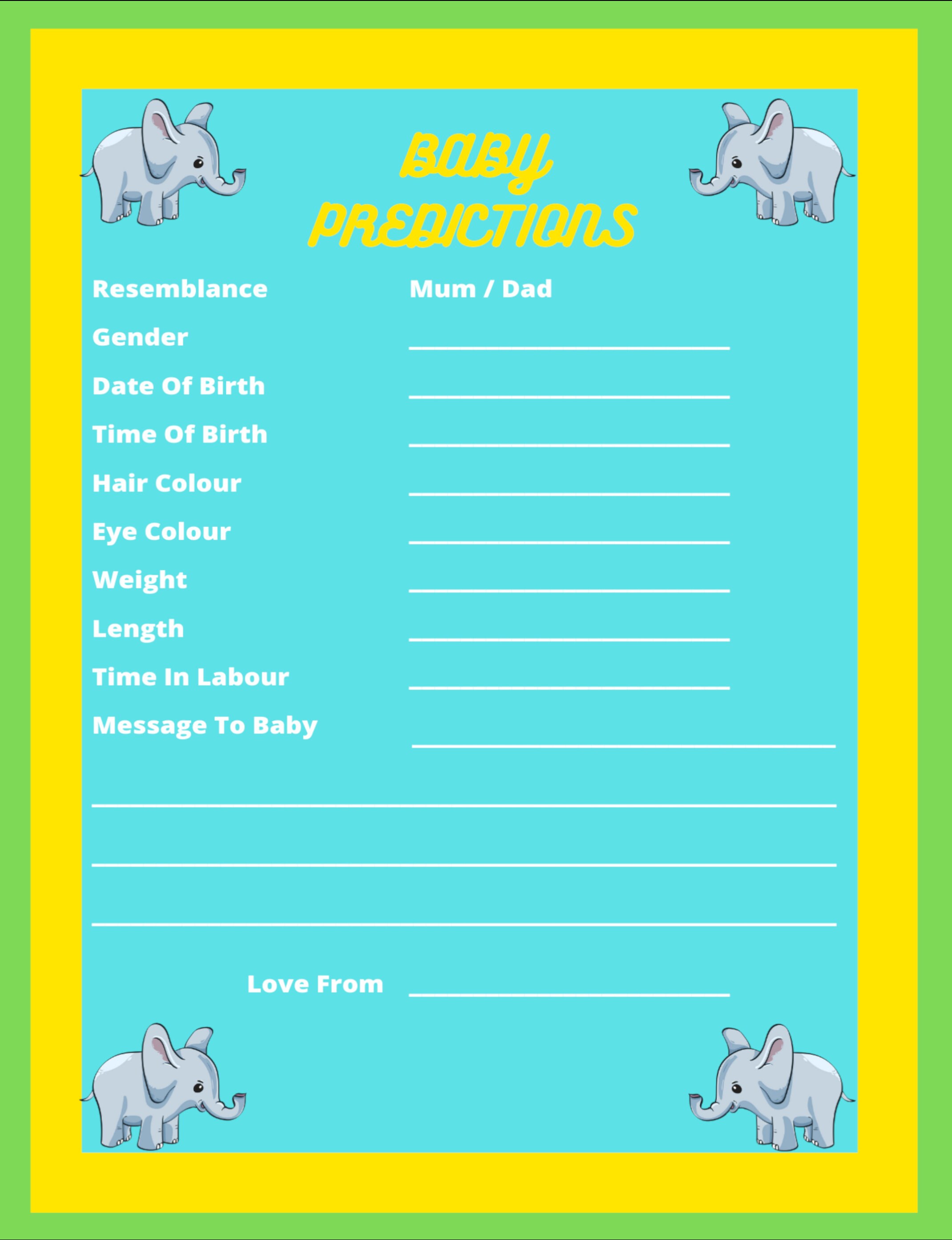 Baby Shower Unisex Games Pack, Instant Download, Elephant Baby Shower ...