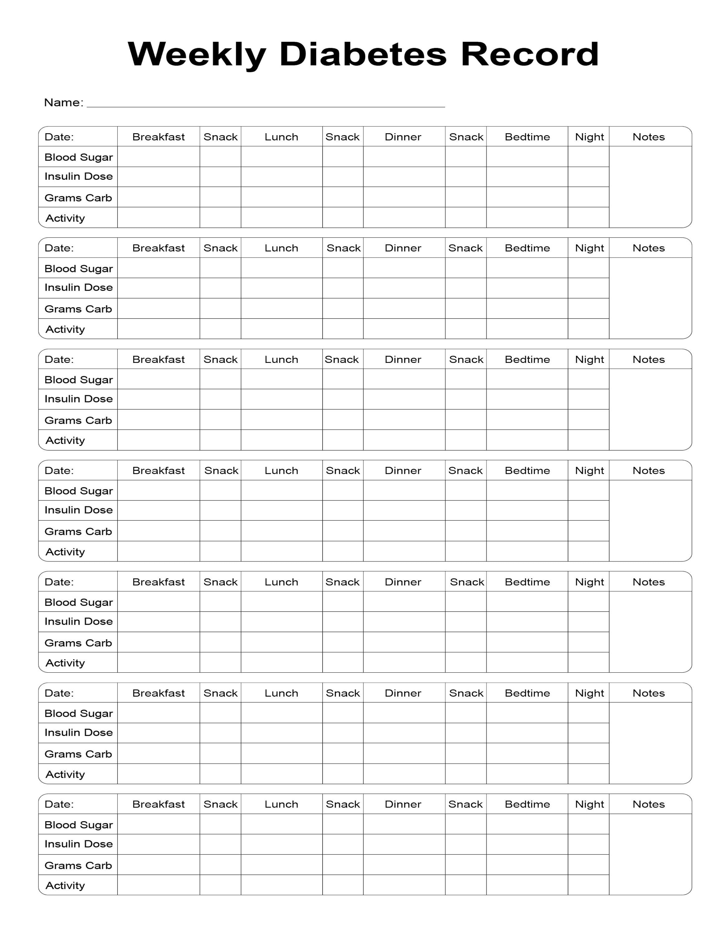 Diabetes Tracker,weekly Diabetes Record,diabetes Log,pdf,instant ...