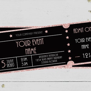 Pink Glitter Event Ticket Printables Editable Event Ticket - Etsy