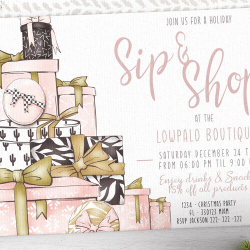 Holiday Sip and Shop Invitation Christmas Boutique Shopping - Etsy