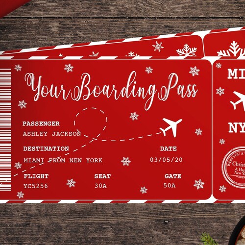 Boarding Pass Plane Ticket Surprise Trip Reveal Airline - Etsy