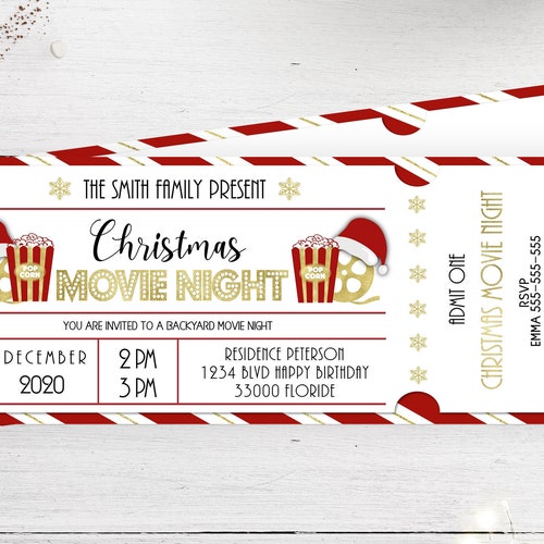 EDITABLE Movie Night Ticket Invitation Merry Christmas Self - Etsy