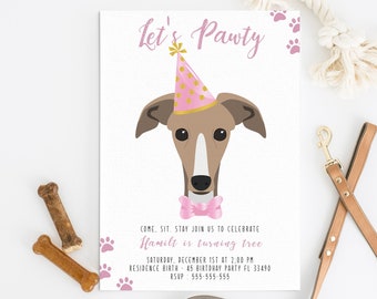 Greyhound Birthday Invitation Greyhound Invitation Greyhound - Etsy