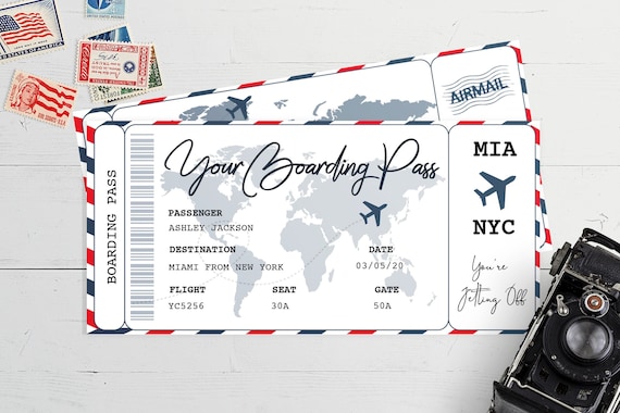 TARJETA DE EMBARQUE plantilla de tarjeta de embarque vuelo | Etsy España