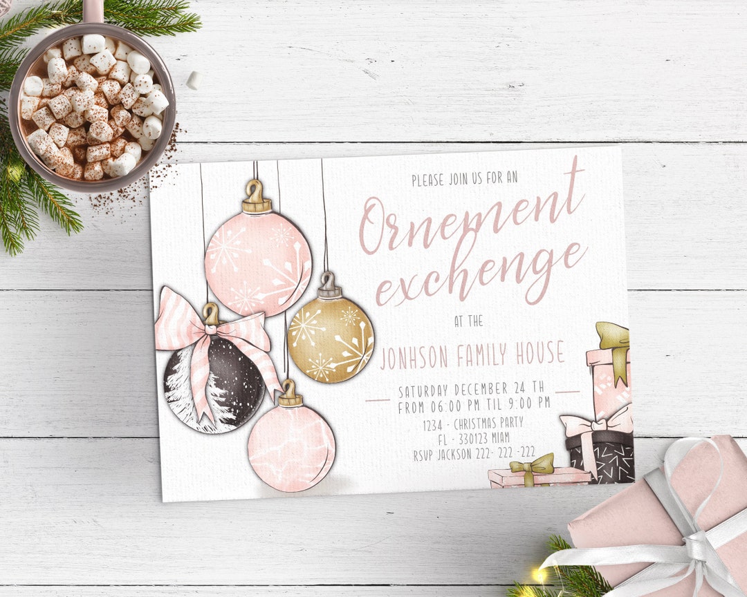 Ornament Exchange Invitation, Holiday Invitation, Ornement Christmas ...