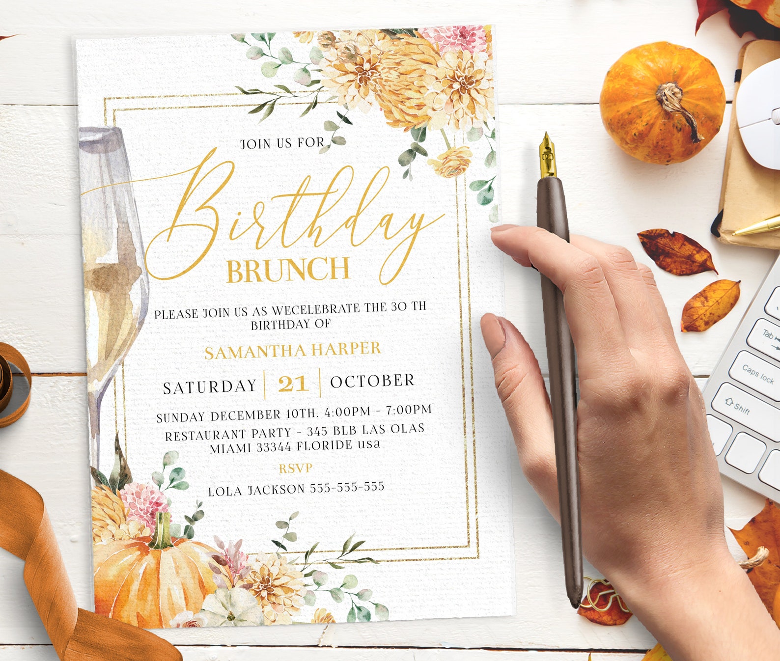 Fall Birthday Brunch Invitation Pumkin Brunch Invite Brunch - Etsy