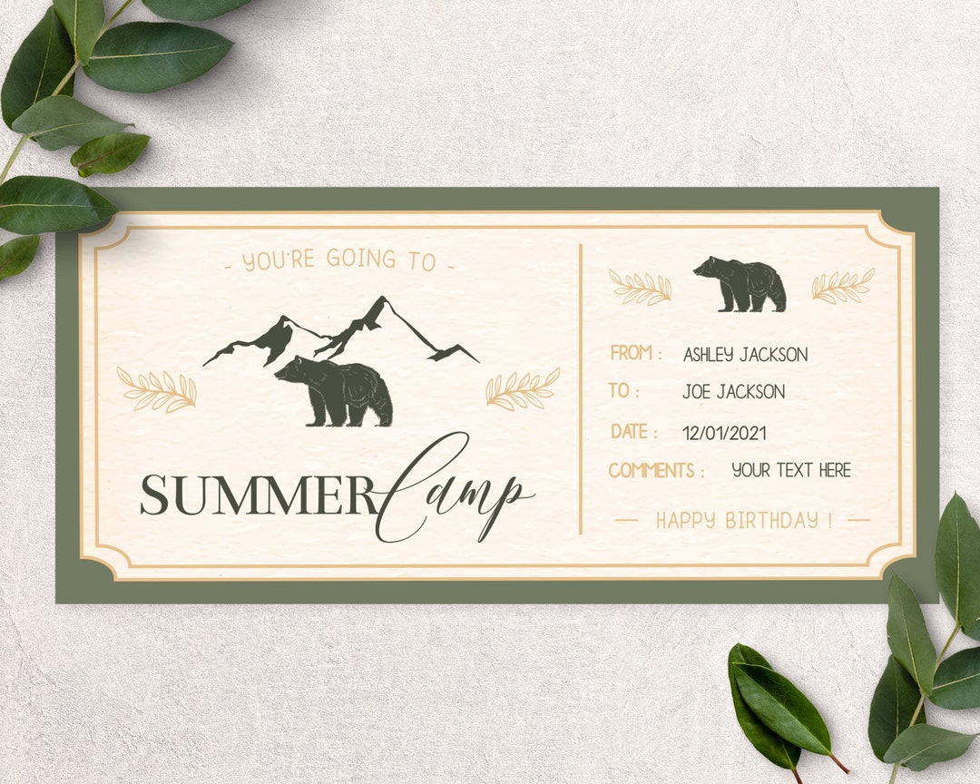 Summer Camp Ticket Voucher Surprise Activity Travel Gift - Etsy