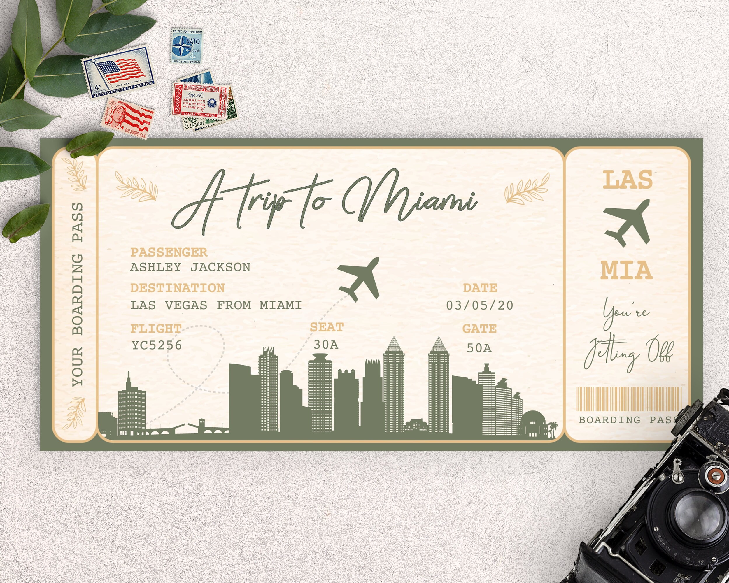Miami Boarding Pass Boarding Pass Template Surprise Flight - Etsy