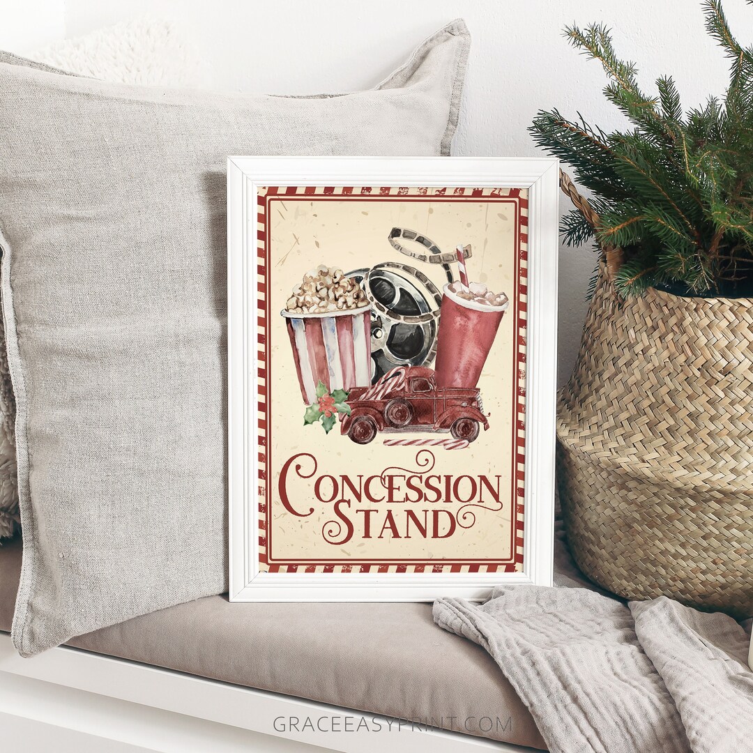 Christmas Movie Night Decor, Concession Stand Sign Editable, Christmas ...