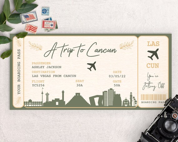 Cancun Boarding Pass Boarding Pass Template Surprise Flight - Etsy