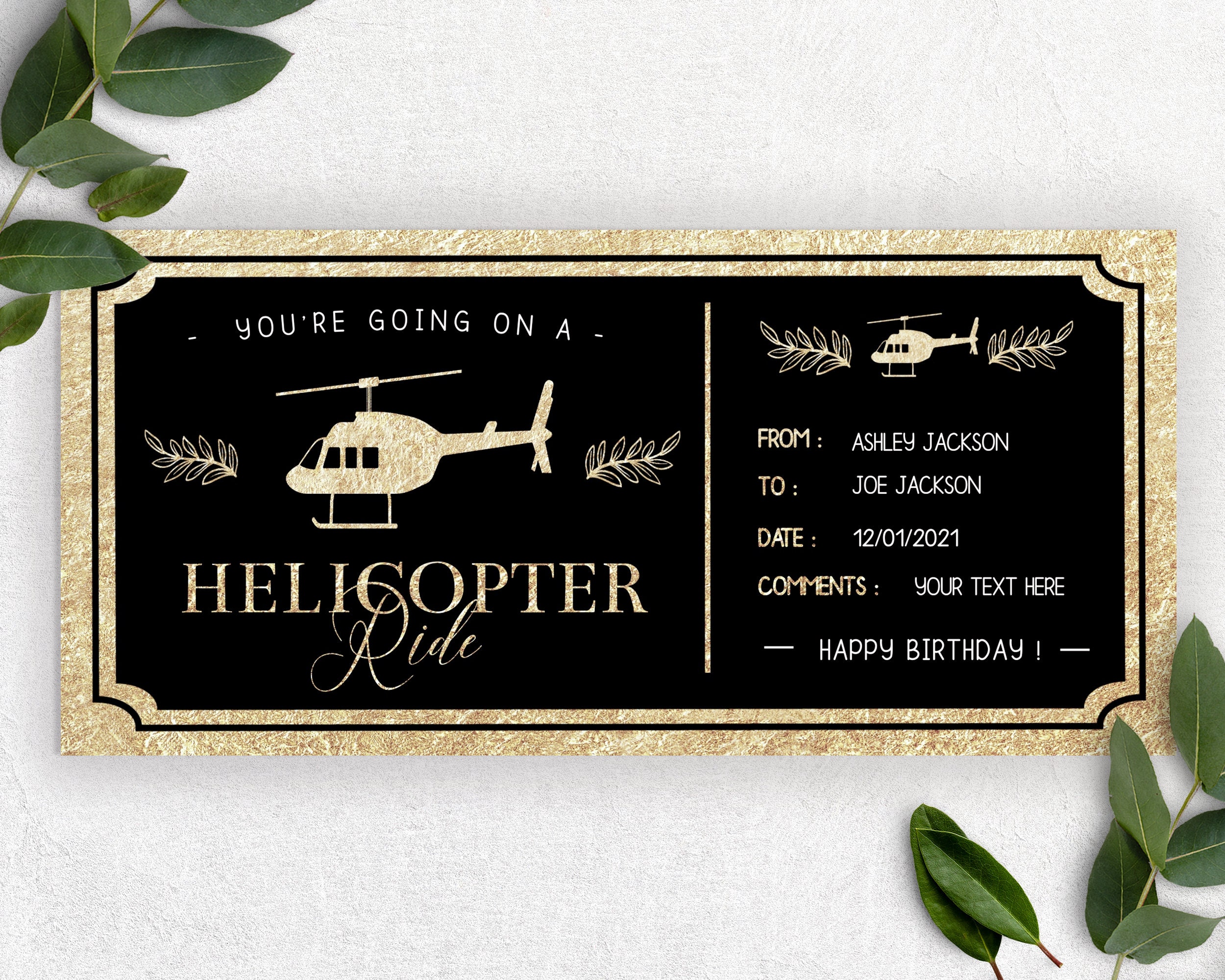 Helicopter Ride Ticket editable voucher happy birthday gift | Etsy