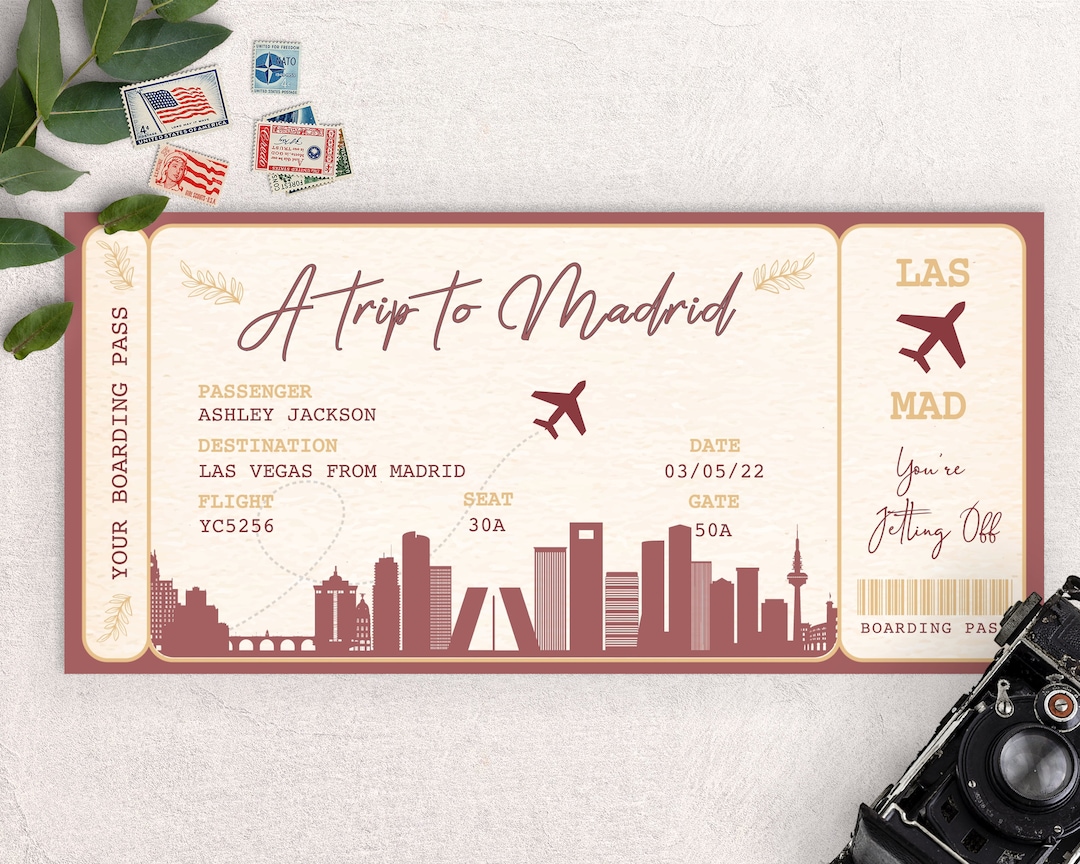Madrid Boarding Pass, Boarding Pass Template, Surprise Flight, Surprise ...