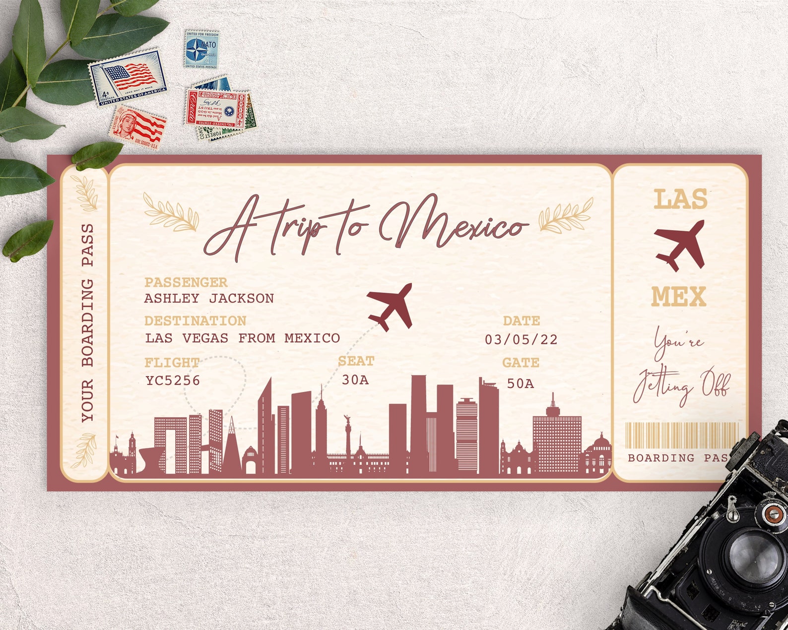 Mexico Boarding Pass Boarding Pass Template Surprise Flight - Etsy