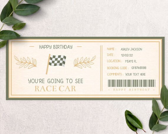 Custom Race Car Ticket Printable Car Race Ticket Formula 1 | Etsy
