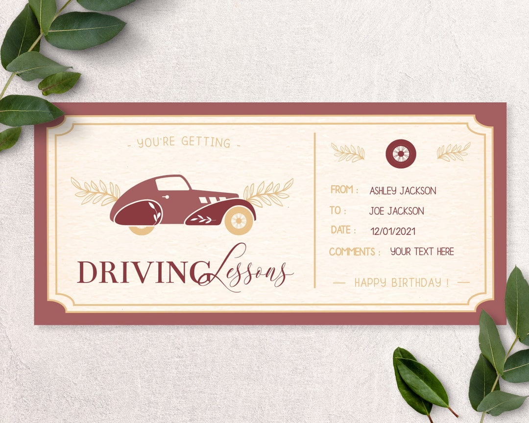 CUSTOM DRIVING LESSONS Ticket Custom Gift Ticket Surprise - Etsy
