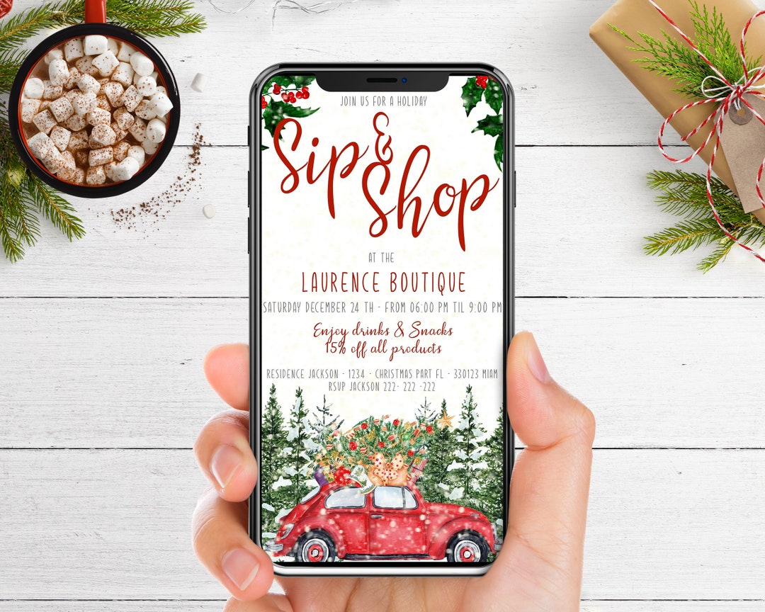 Shop and Sip Holiday Virtual Invitation , Sip and Shop Christmas ...