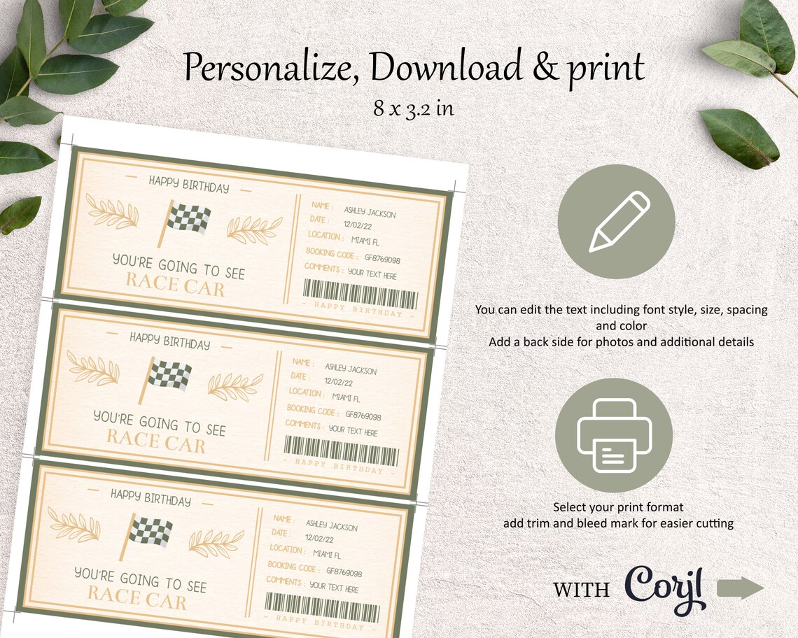 Custom Race Car Ticket Printable Car Race Ticket Formula 1 | Etsy