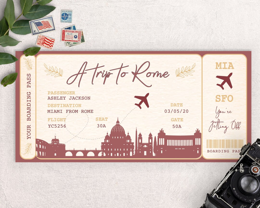 Rome Boarding Pass Boarding Pass Template Surprise Flight - Etsy New ...