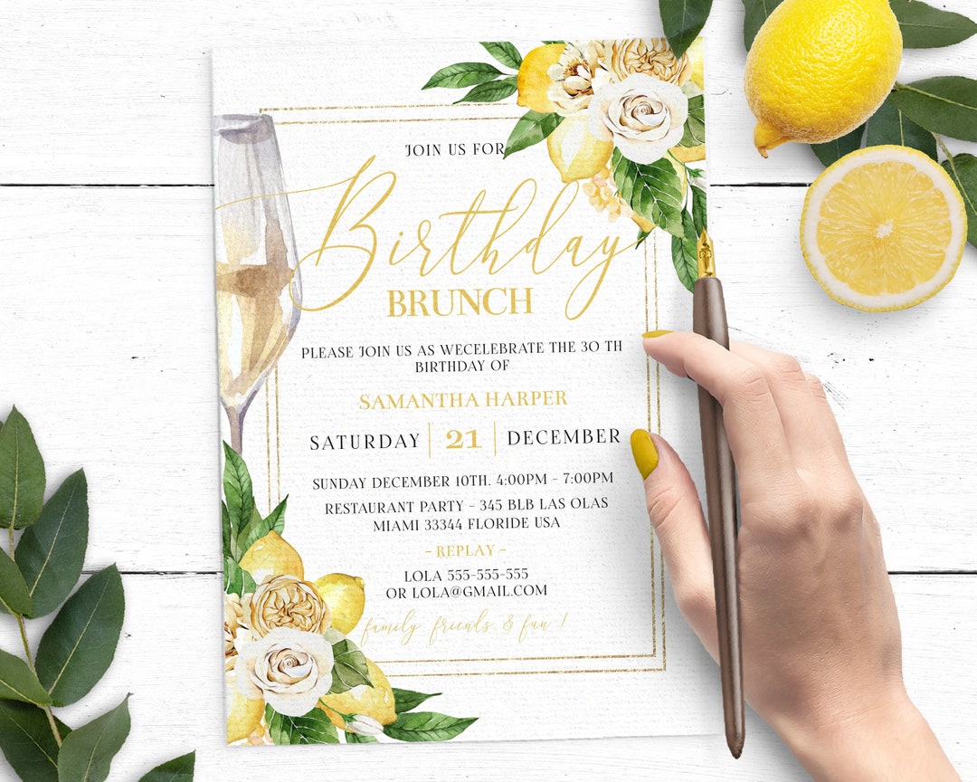 Lemon Brunch Invitation Summer Brunch Birthday Brunch Lemon - Etsy