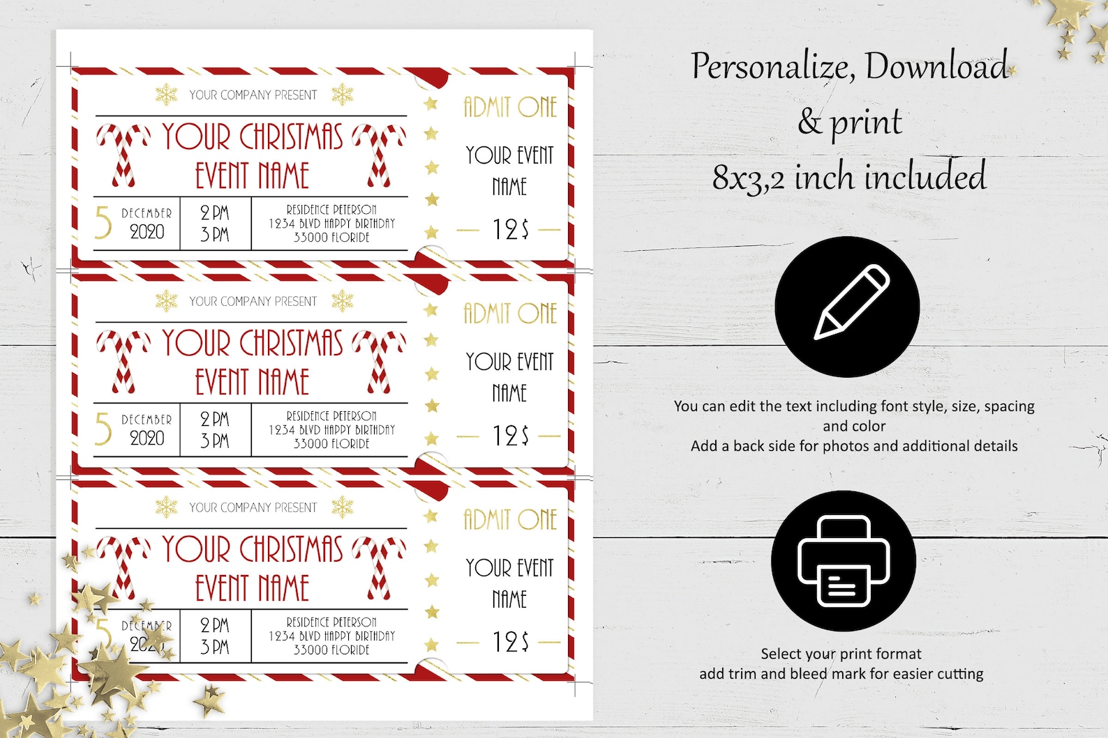 CHRISTMAS Event Ticket Printables Editable Event Ticket - Etsy Canada