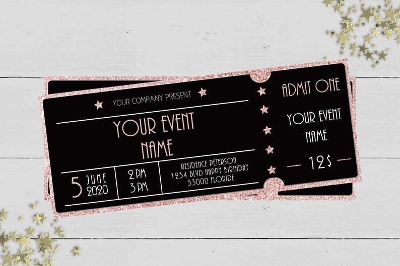 Pink Glitter Event Ticket Printables Editable Event Ticket - Etsy