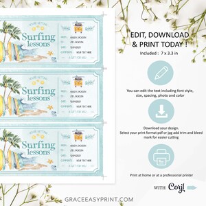 Surfing Gift Certificate Gift Voucher, Surf Gift Ticket, Ticket for ...