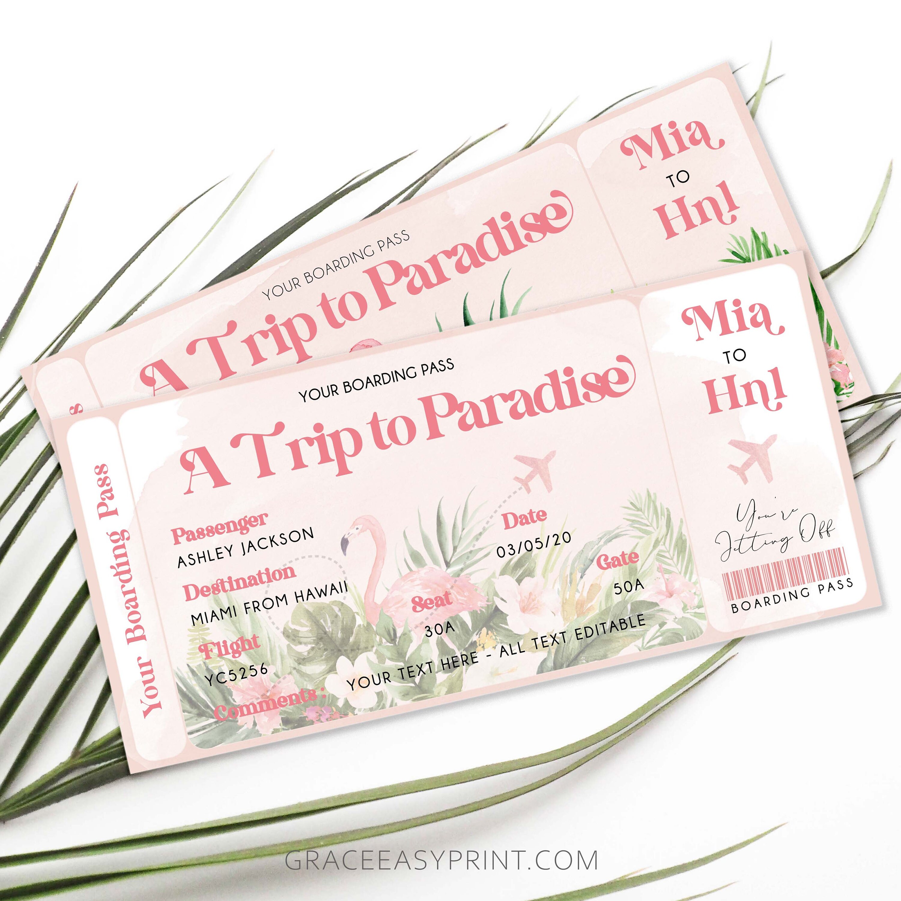 Paper Paper & Party Supplies Paradise boarding pass template tropical ...