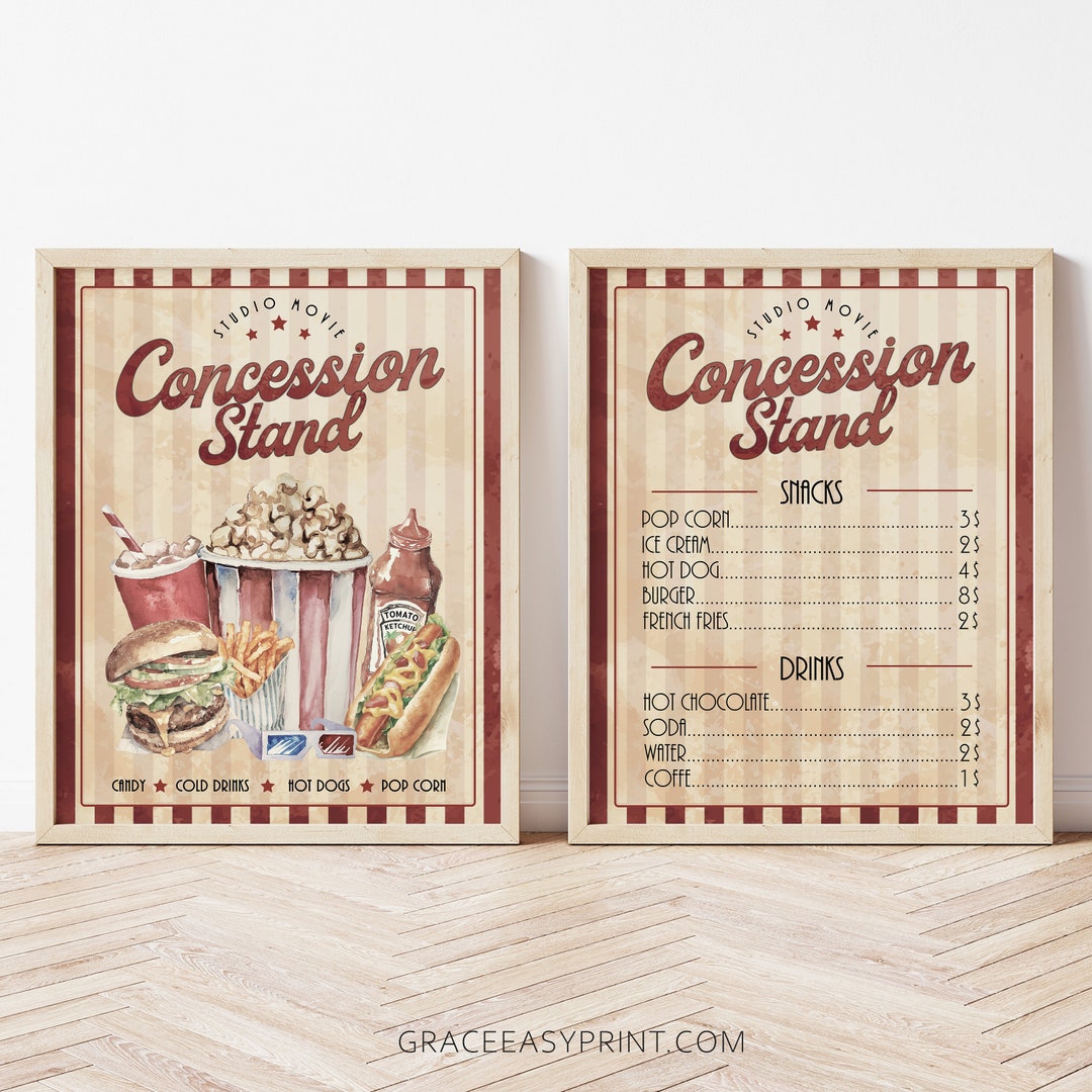 Retro Movie Night Concession Stand Sign Movie Night Birthday Party ...