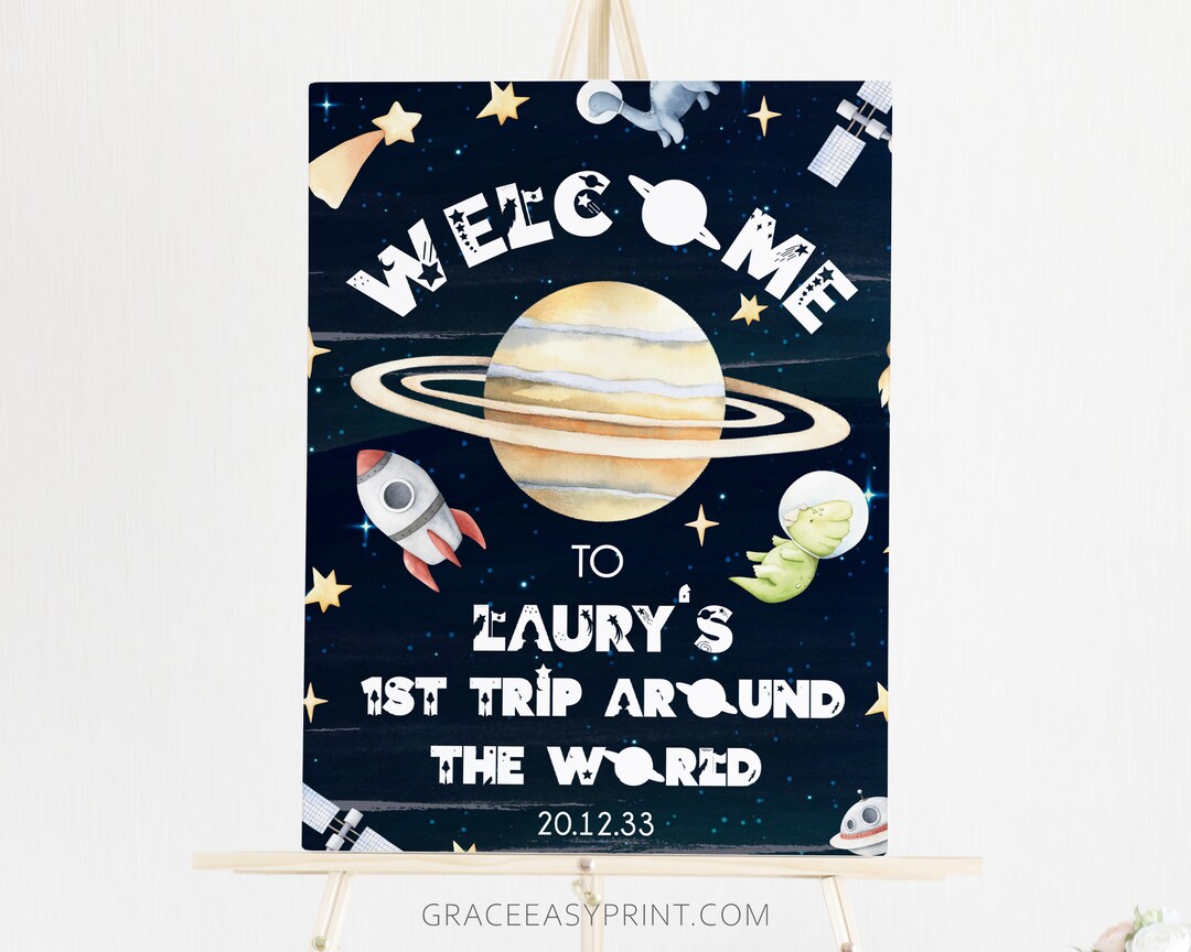 Space First Birthday Welcome Sign, First Trip Around the Sun ...