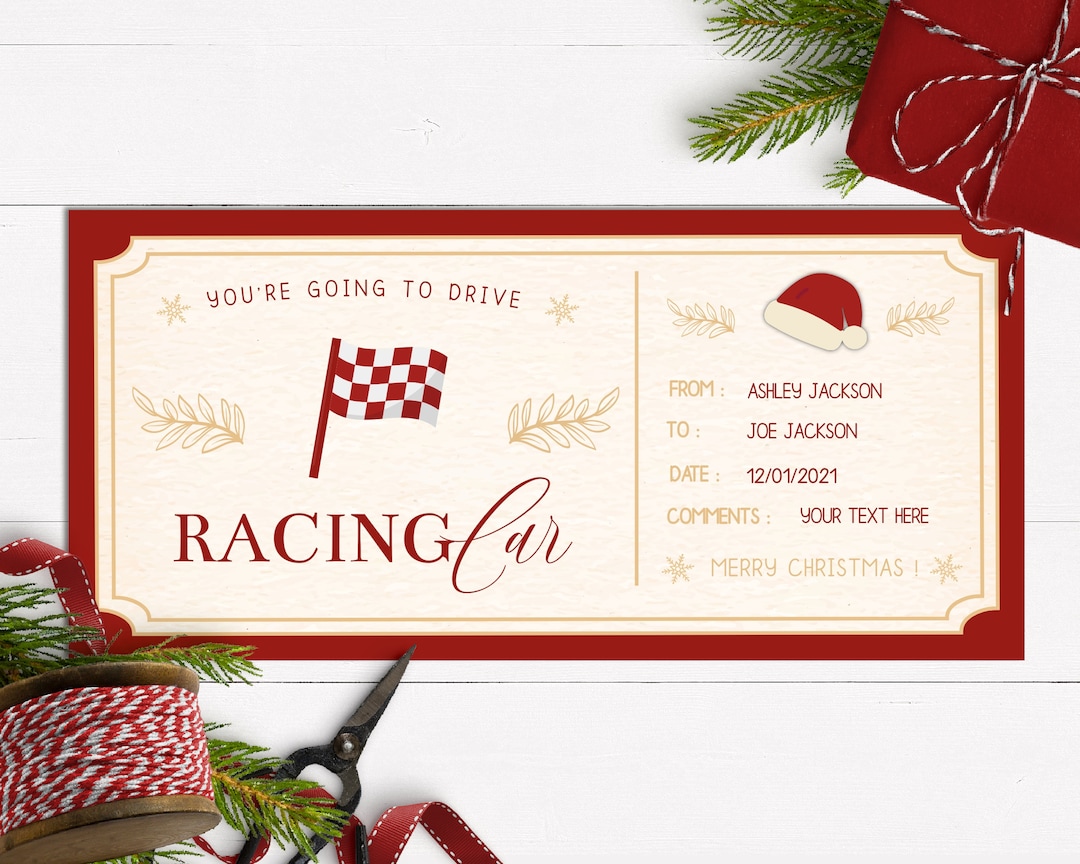 Race Car Ticket Christmas Gift, Stock Car Race Tickets Christmas Gift ...