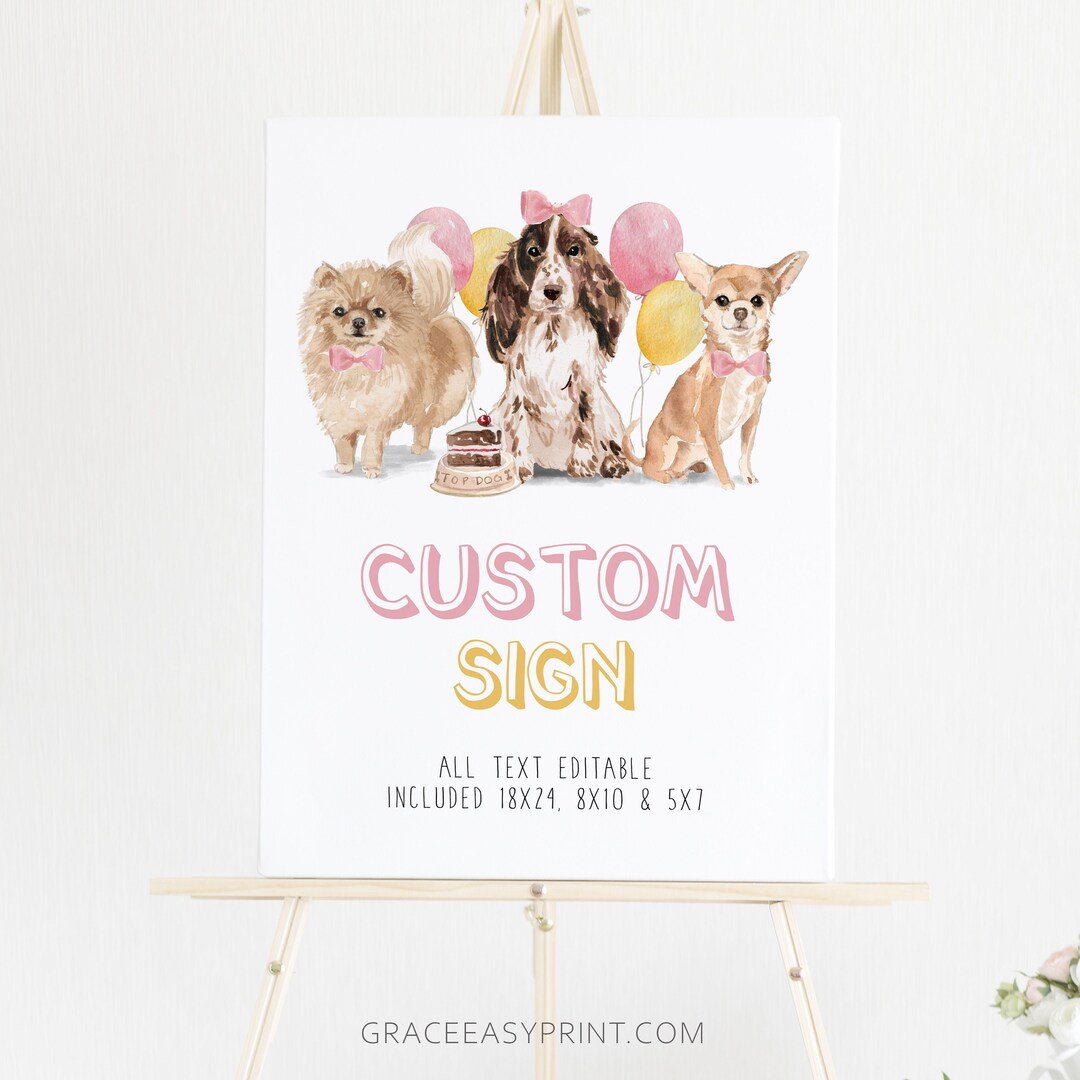 Editable Sign Puppy Birthday Dog Birthday Party Sign Girl Pawty Decor ...