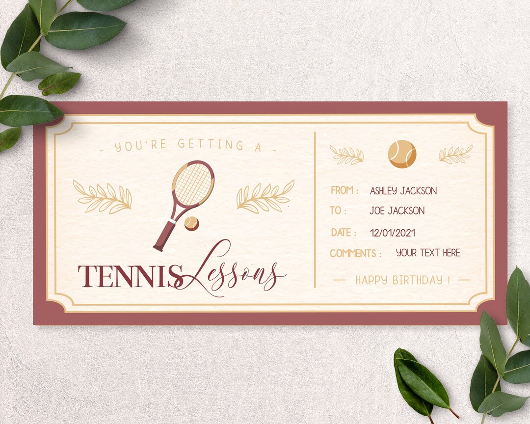 CUSTOM TENNIS LESSONS Gift Ticket Sport Gift Ticket - Etsy
