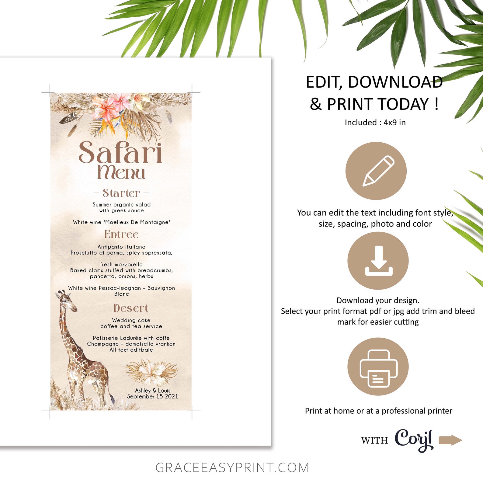 African Safari Menu Editable Safari Menu Safari Bachelorette | Etsy