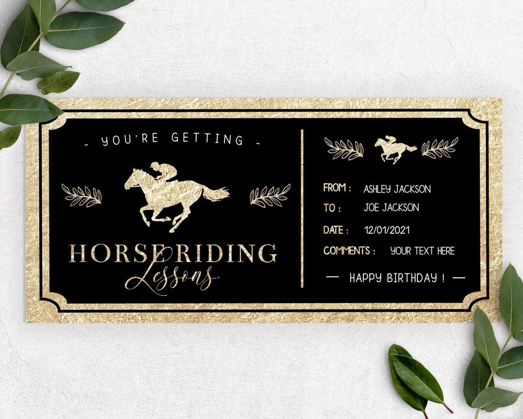 Horse Riding Gift Voucher, Editable Voucher, Happy Birthday, Gift for ...