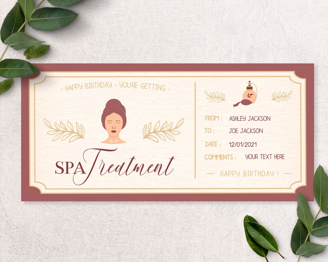 CUSTOM SPA TREATMENT Gift Ticket Spa Gift Ticket Gift - Etsy