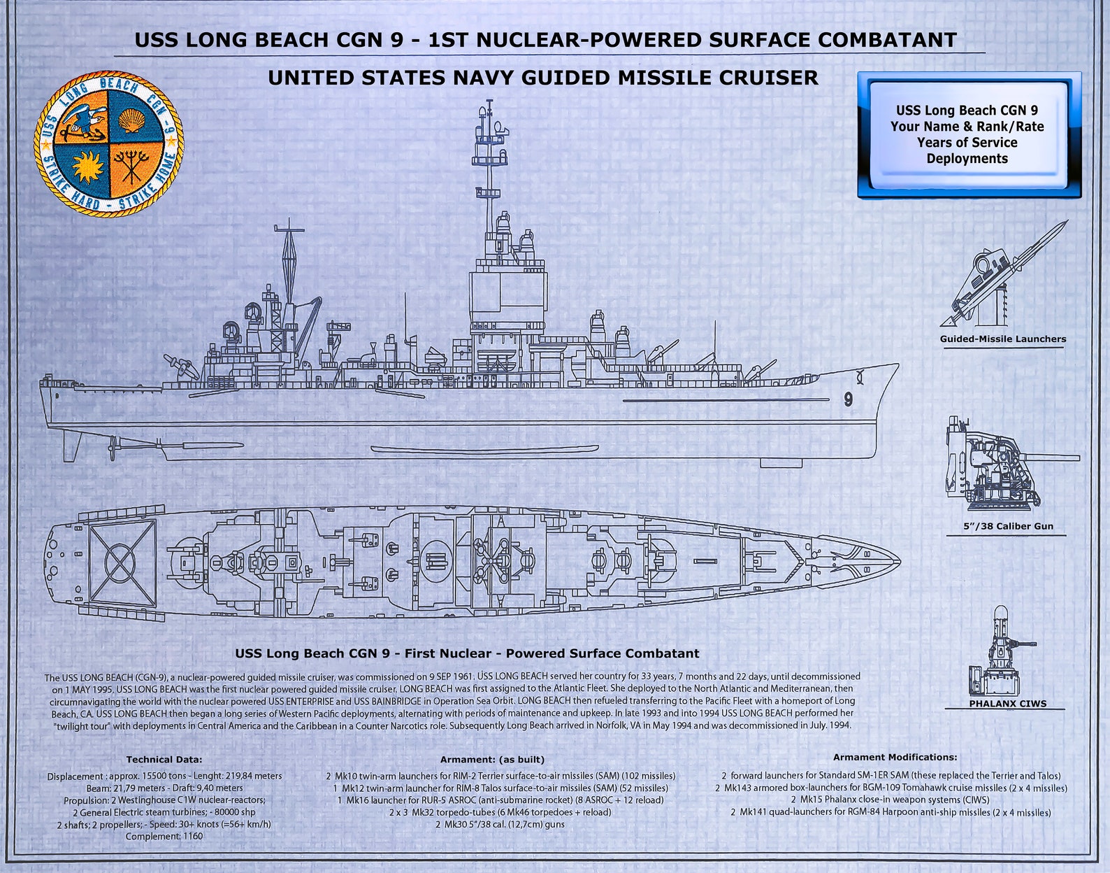 USS Long Beach CGN 9 Custom Personalized Blueprint Photo. | Etsy
