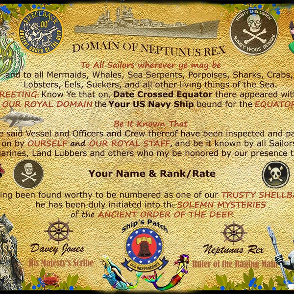 Navy Shellback Certificate - Etsy