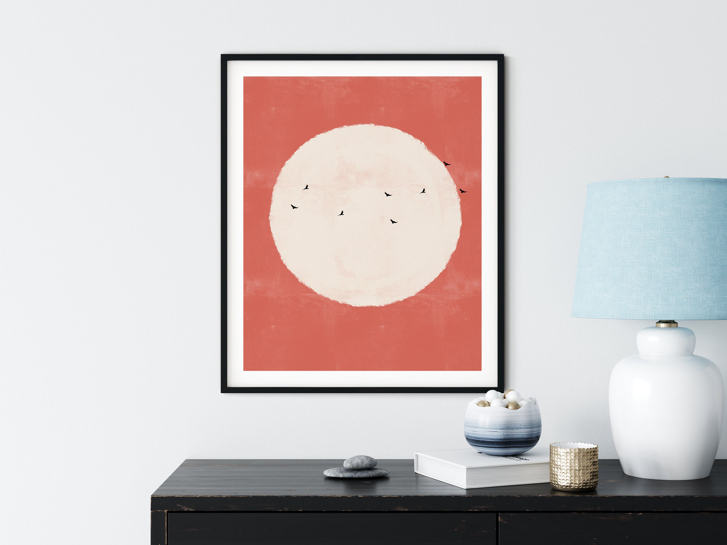 Full Moon Zen Digital Illustration Sunset Bird Printable - Etsy